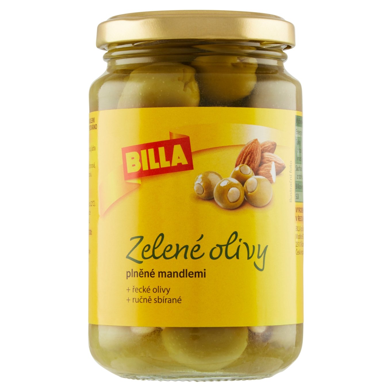 BILLA Zelené olivy plněné mandlemi 350g