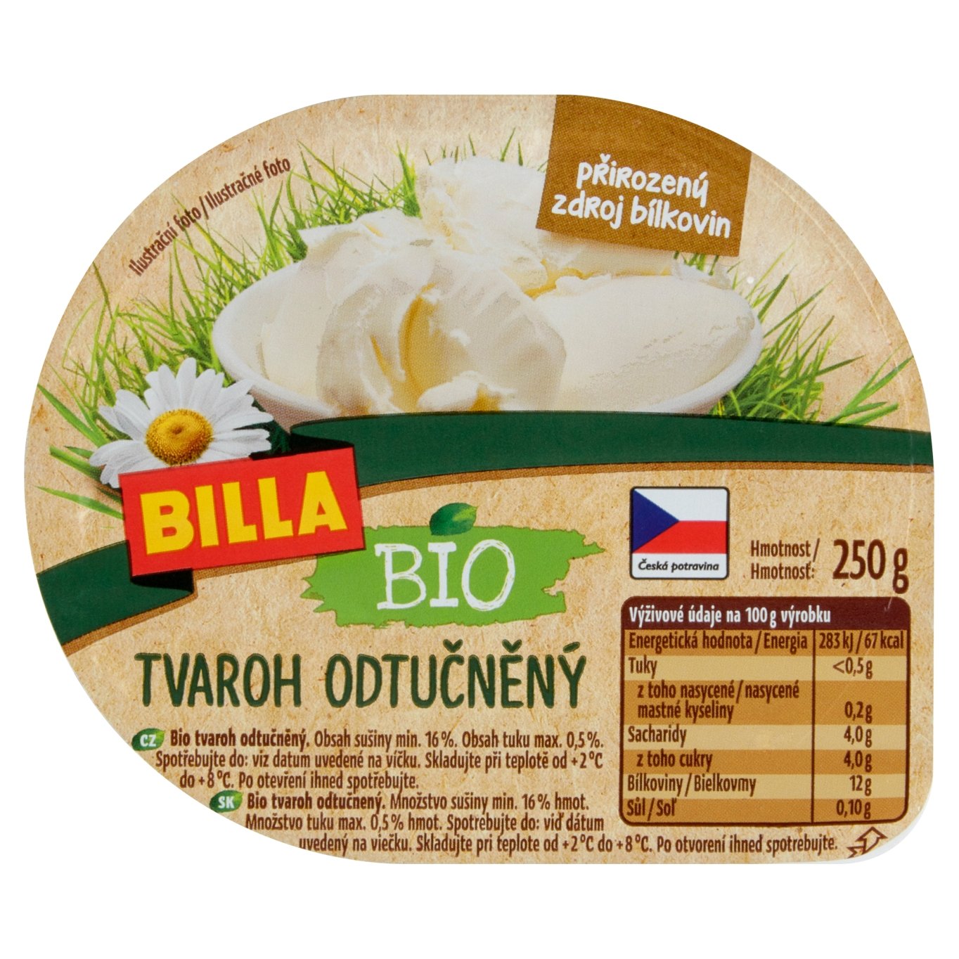 BILLA BIO Tvaroh odtučněný 250g